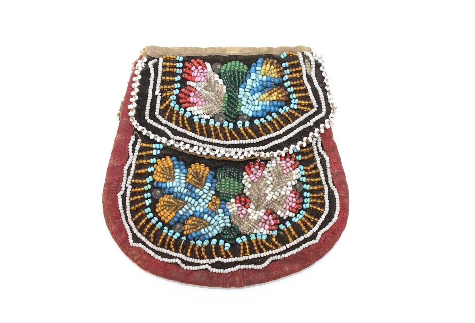 Antique Iroquois Native American Indian Beadwork Beaded Purse Pouch Bag ...