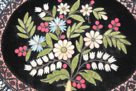 Antique Victorian pair face screen hand fan embroider… - Gem