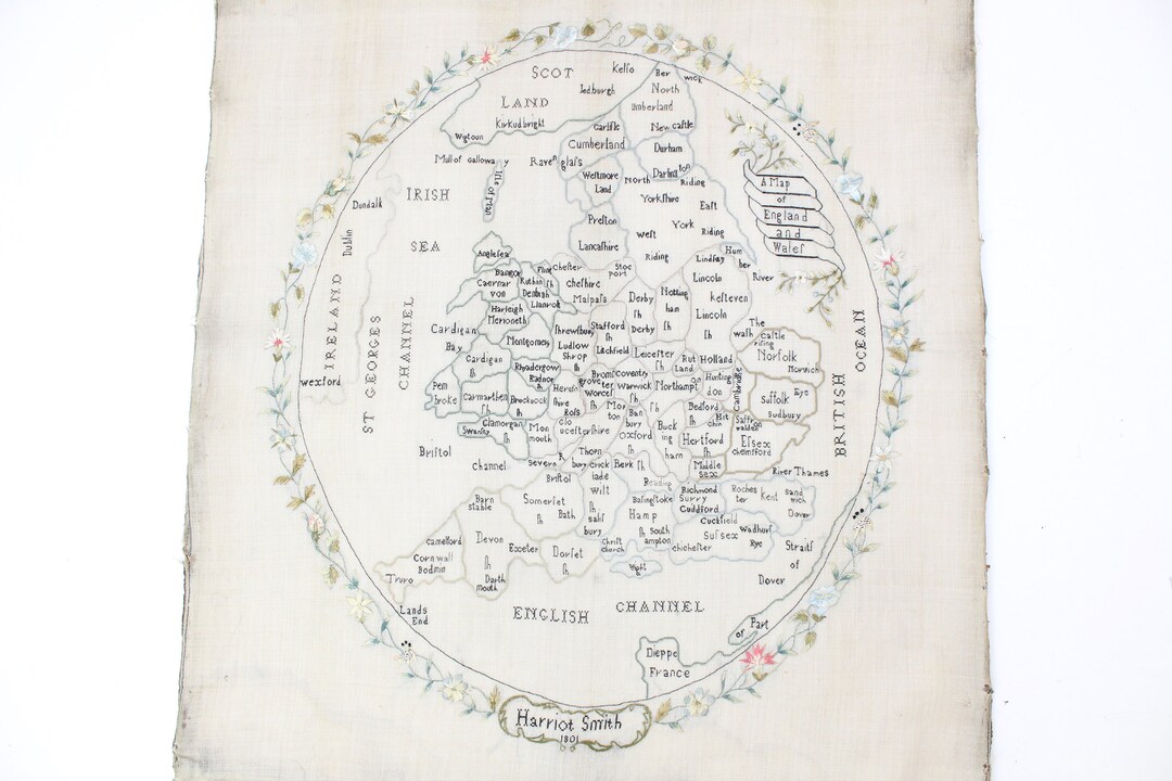 Antique Georgian Large Sampler Embroidered Map of Britain England and ...