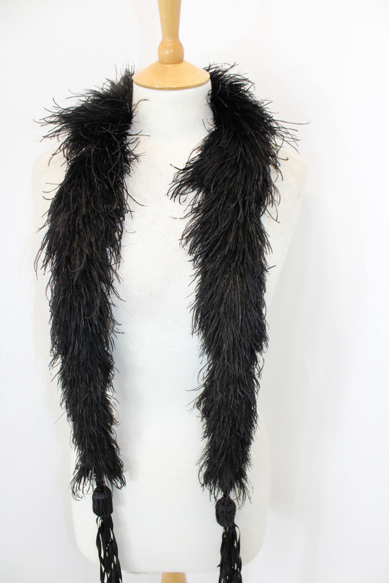 Vintage 1920s Art Deco Black Ostrich Feather Boa Scarf Collar Large ...