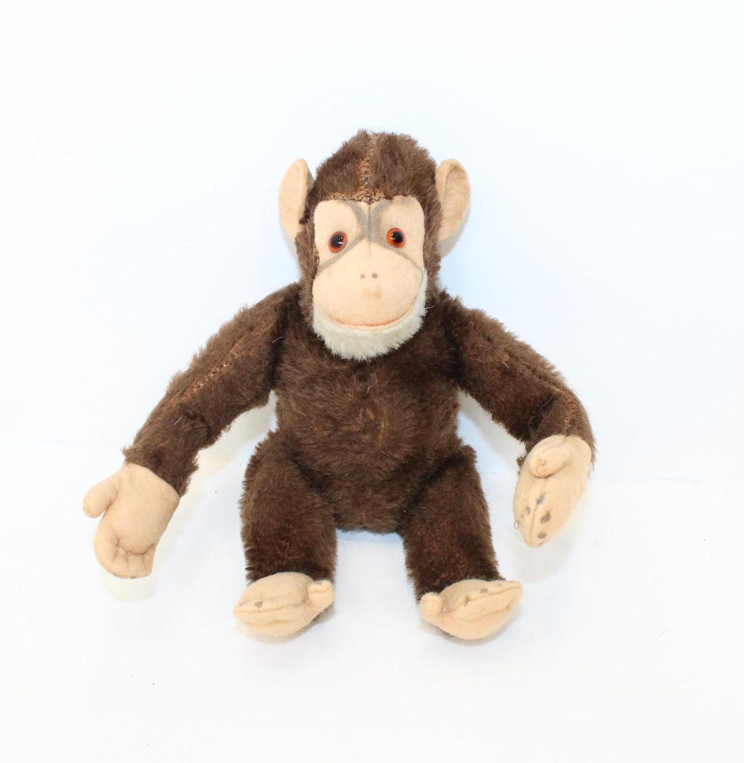 Vintage German Monkey Chimpanzee Chimp Ape Jointed Brown Mohair Straw ...