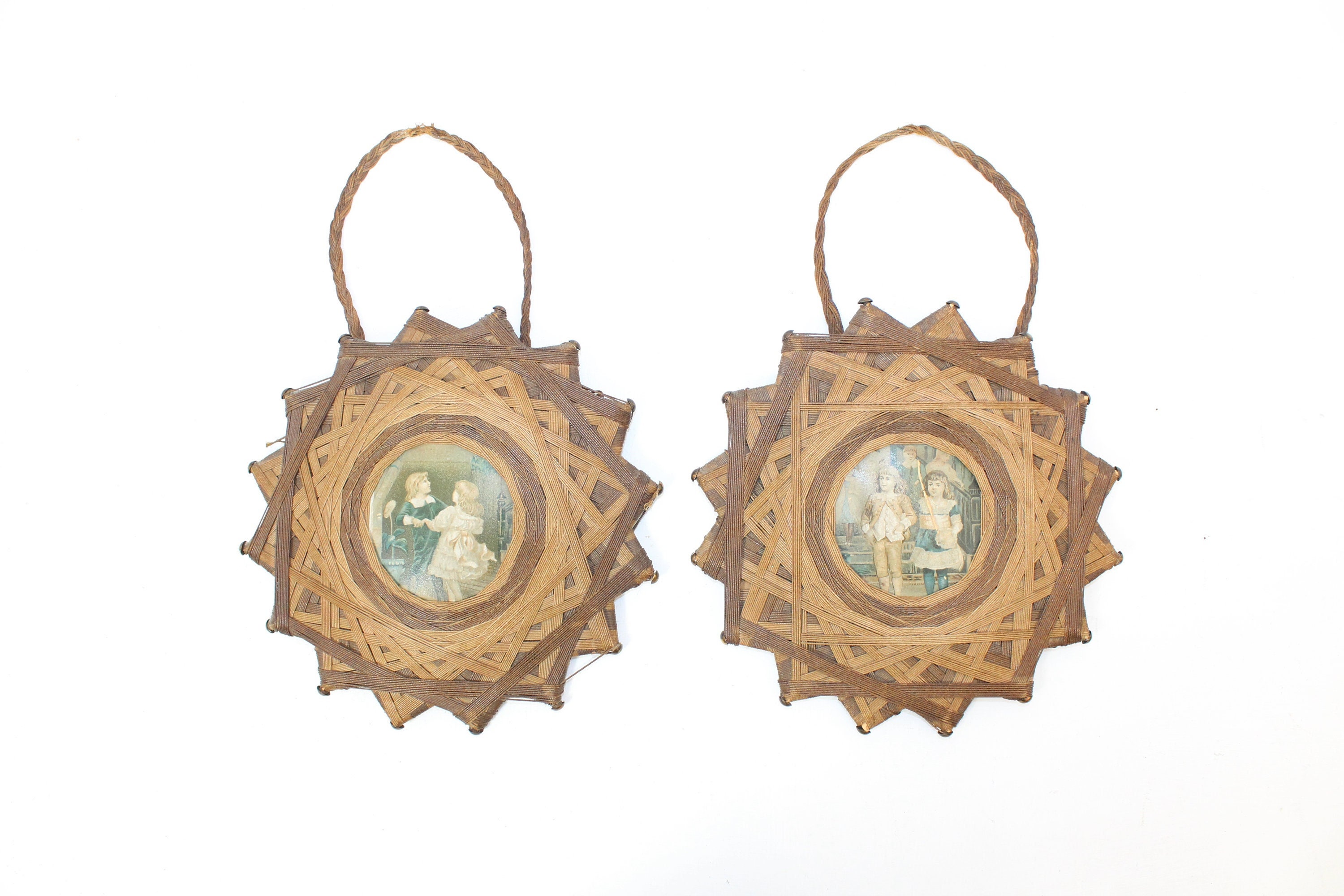 Antique Victorian Pair String Art Thread Frames With Prints of | Etsy