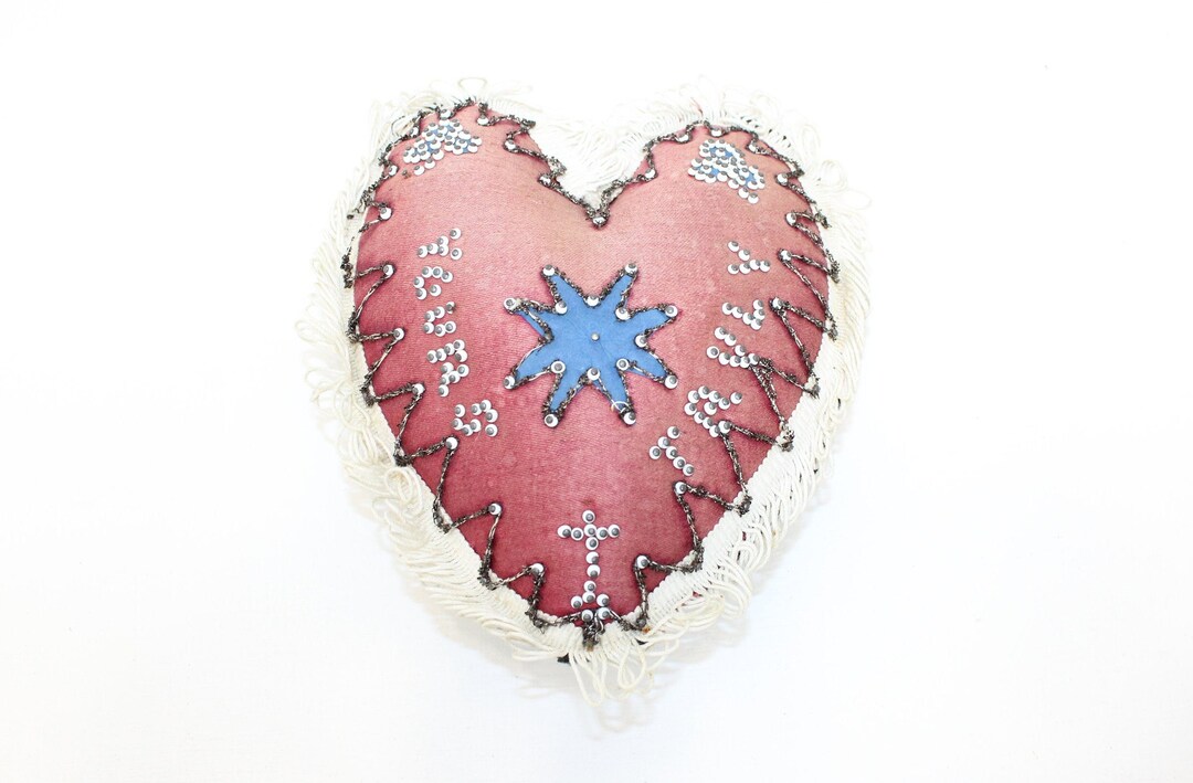 Antique WW1 Military World War Sweetheart Beaded Heart Pin Cushion ...