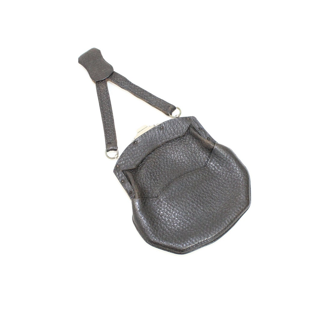 Antique Victorian Edwardian Chatelaine Purse Bag Black Leather With ...