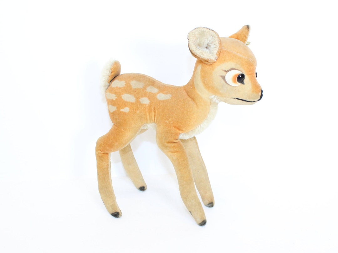 Vintage Large Steiff Deer Fawn Velvet Straw Filled Soft Toy With Button ...