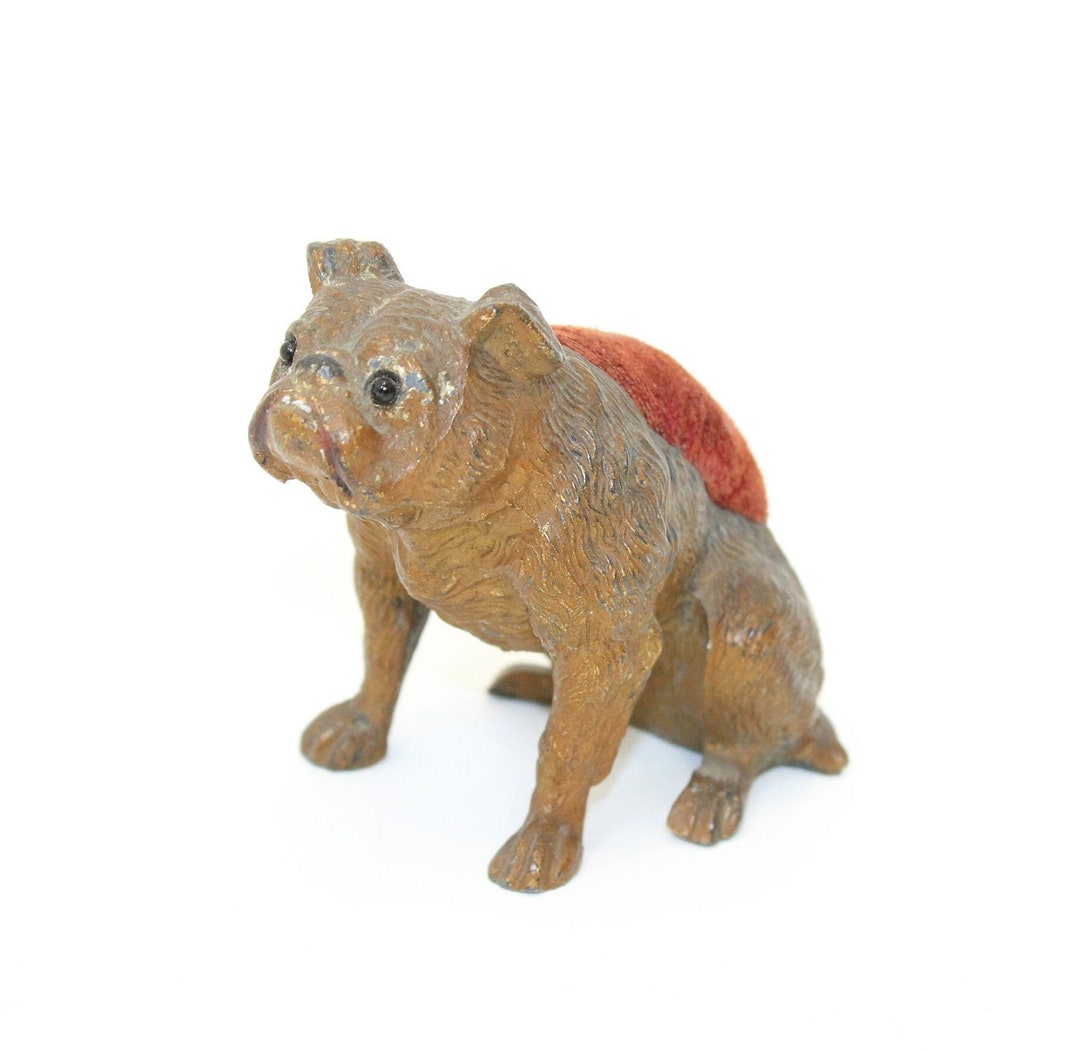 Antique Edwardian Bulldog Pin Cushion Cold Painted Shelter Novelty Dog ...