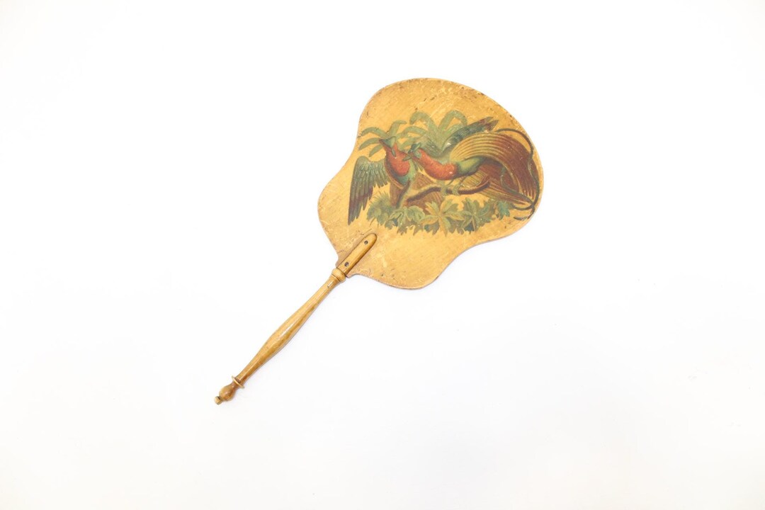 Antique Victorian Face Screen Wooden With Transfer Printed Bird of ...