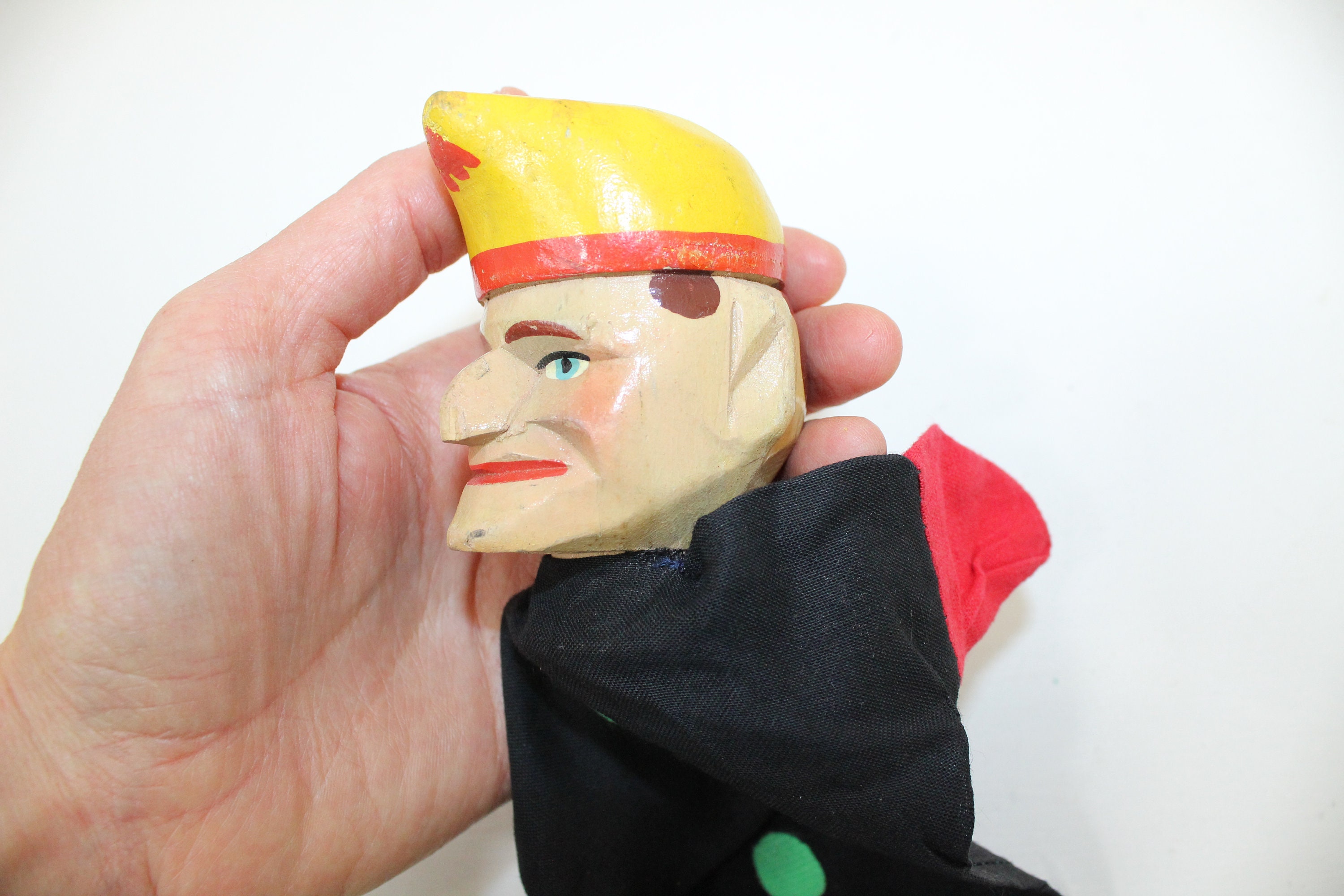 Antique German Punch Hand Puppet Carved Wood Painted Face From Punch ...