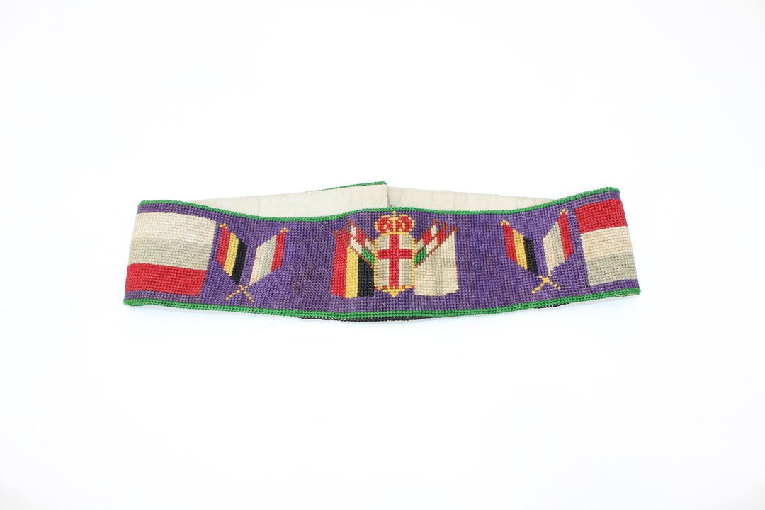 Antique WW1 Embroidered Stable Belt Cross Stitch French Belgium English ...