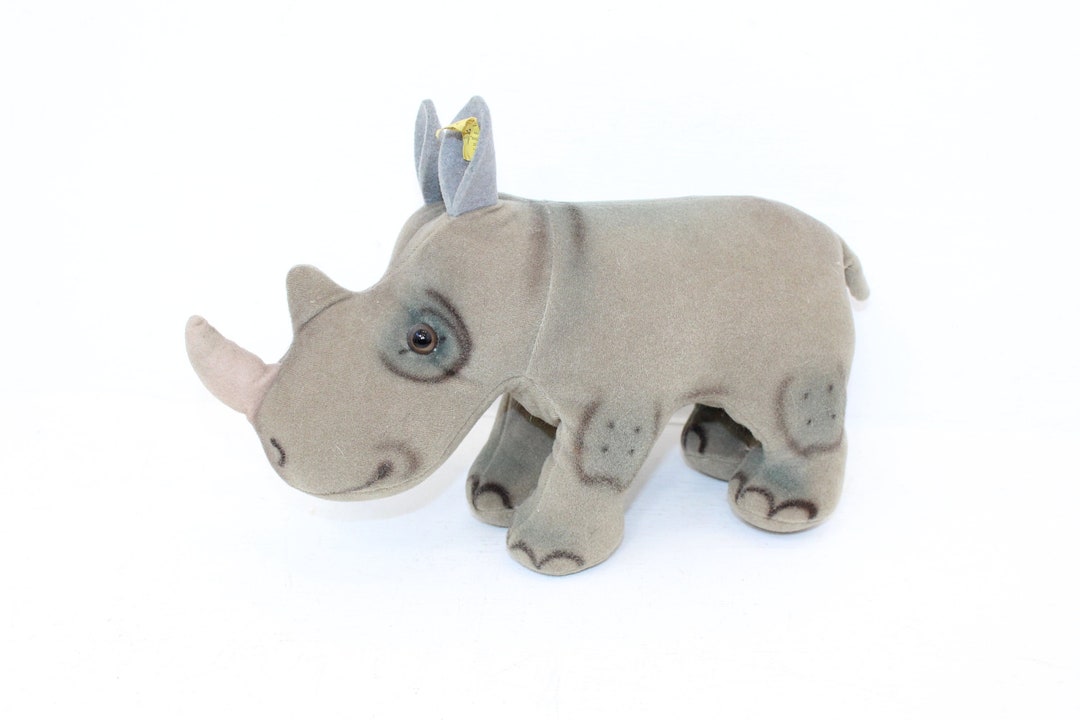 Vintage Large Steiff Rhino Rhinoceros Soft Toy Grey Felt Fabric Stuffed ...