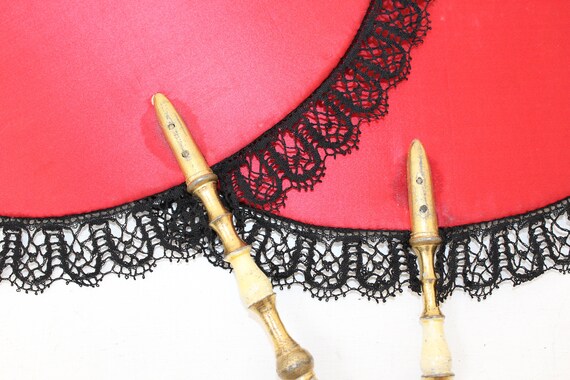 Antique Victorian pair face screen hand fan embroider… - Gem