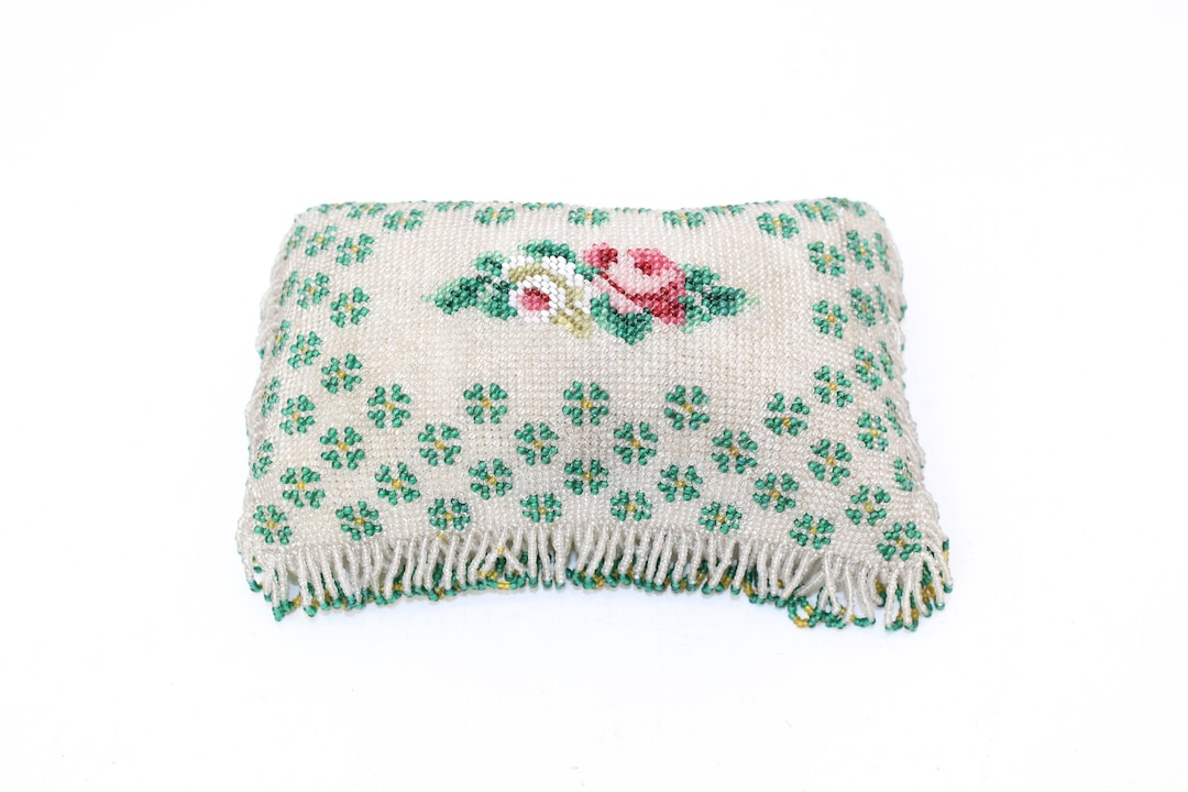 Antique Victorian Large Beadwork Pincushion Sewing Accessory Floral ...