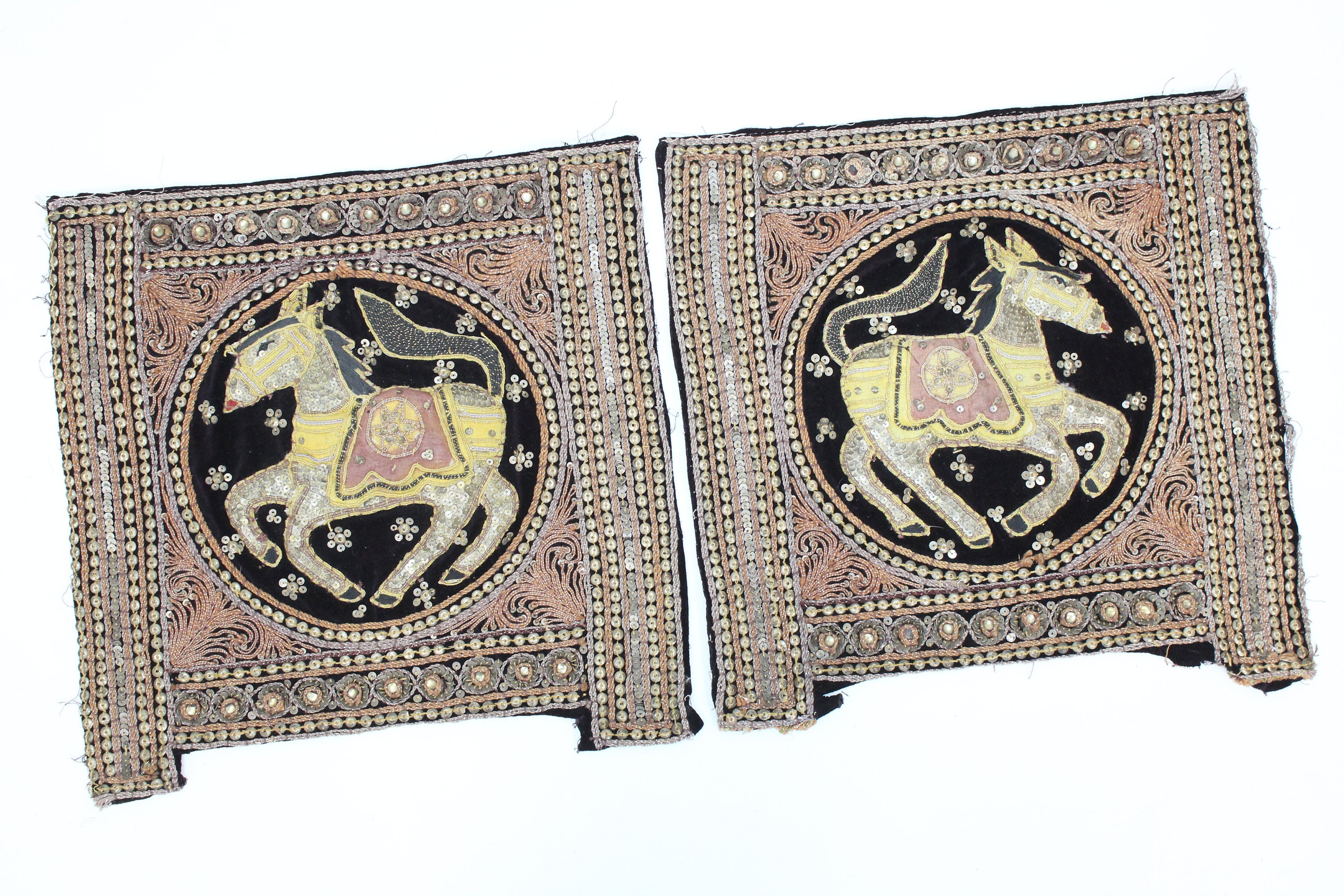Vintage Pair Burmese Kalaga Embroidery Tradition Folk Art Hand ...