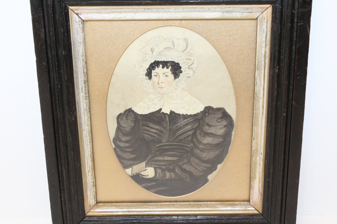 Antique Regency Portrait Watercolour Painting of Lady With Book Folk ...