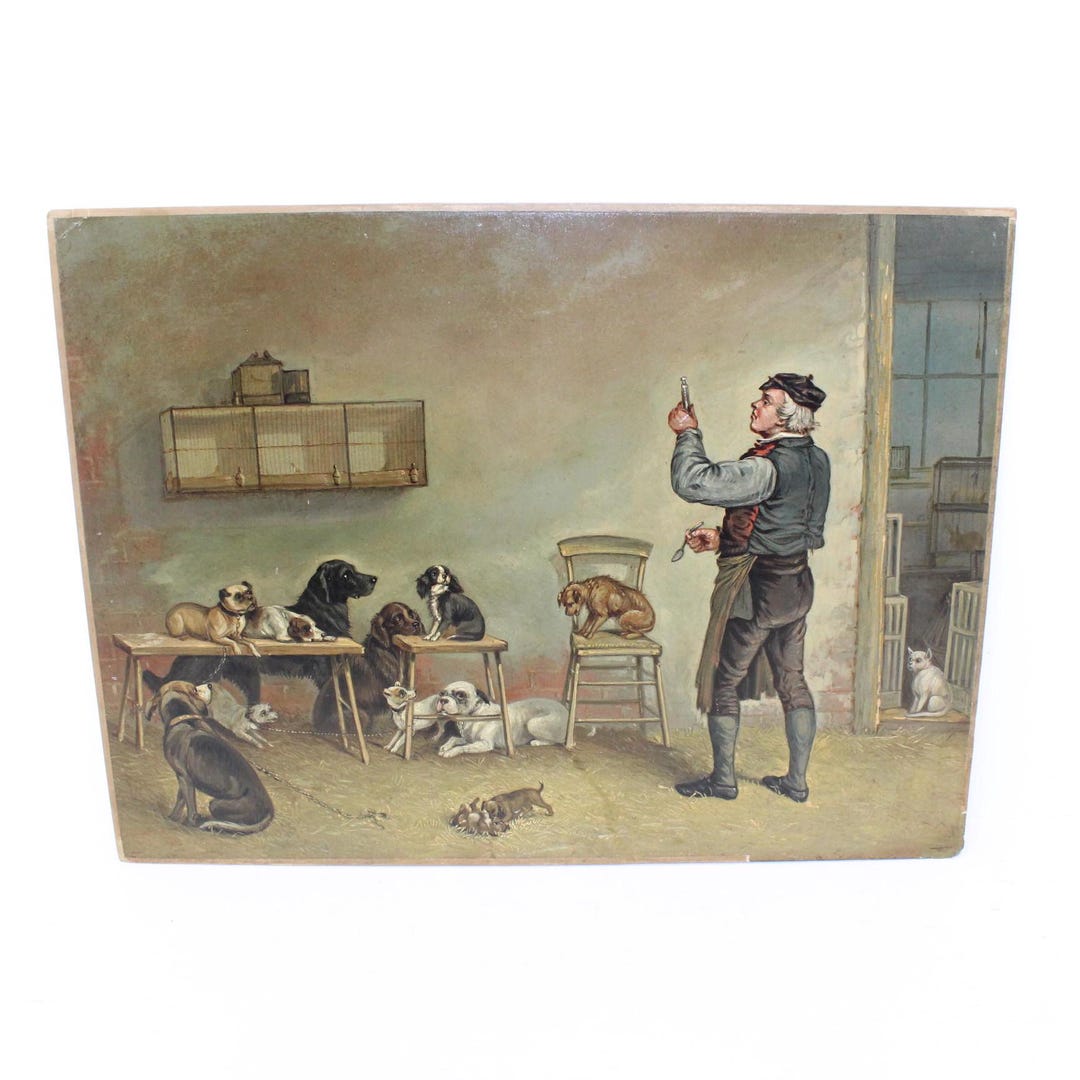 Antique or Vintage Oil Painting Dog Hospital Vets Veterinary Surgery ...