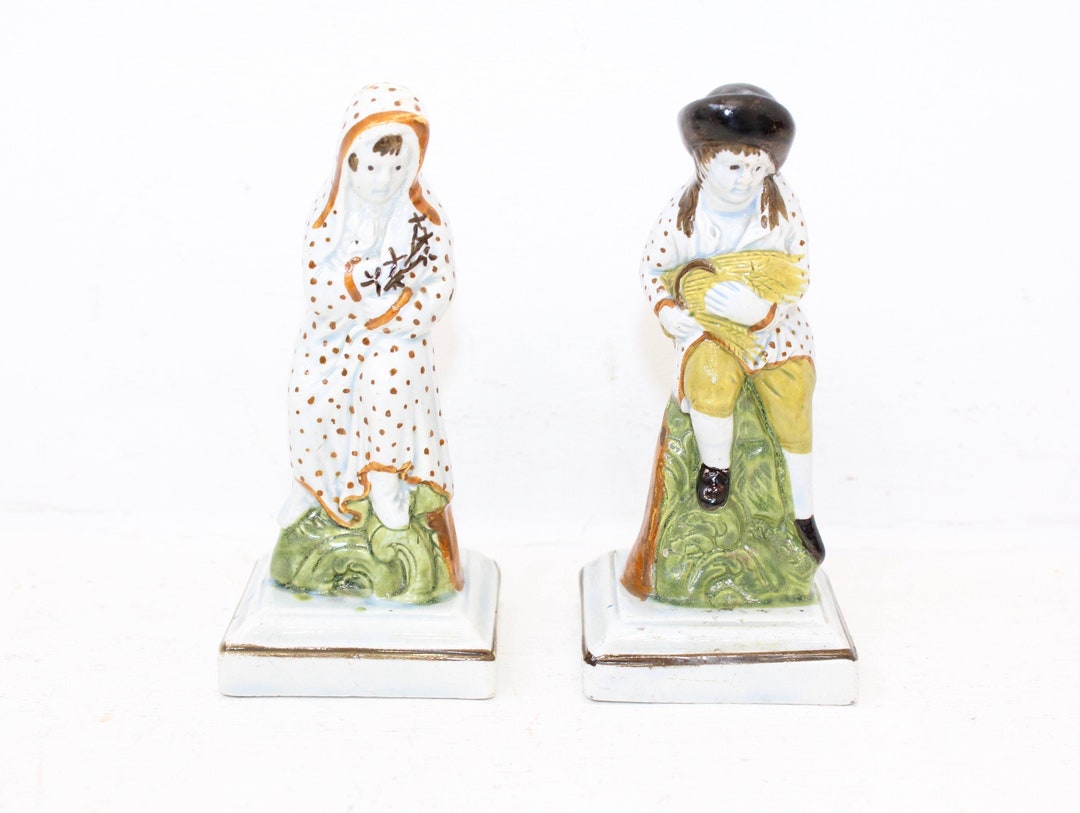 Antique Pair Georgian Prattware Figure Miniature Figures Pearlware Old ...