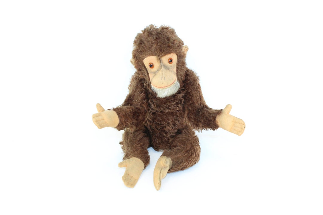 Vintage German Monkey Chimpanzee Chimp Ape Jointed Brown Mohair Straw ...