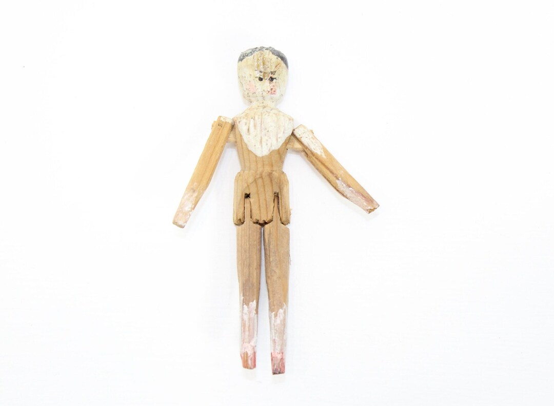 Antique German Wooden Miniature Penny Peg Doll Jointed Hand Carved and ...