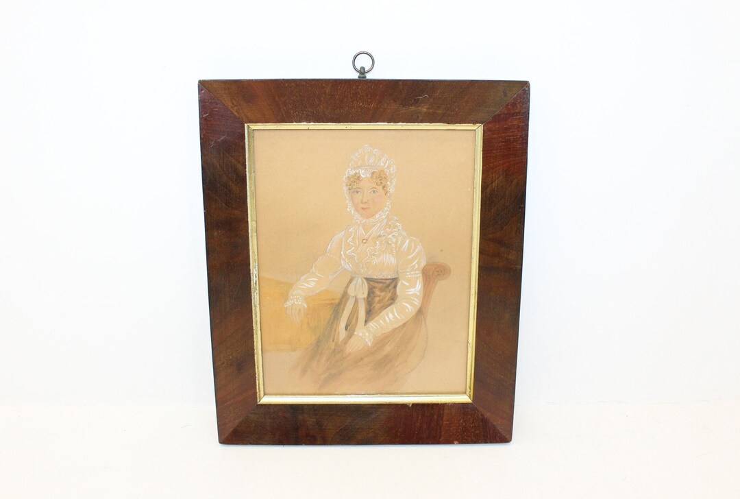 Antique Regency Watercolour Portrait Painting of Lady Wearing Bonnet in ...