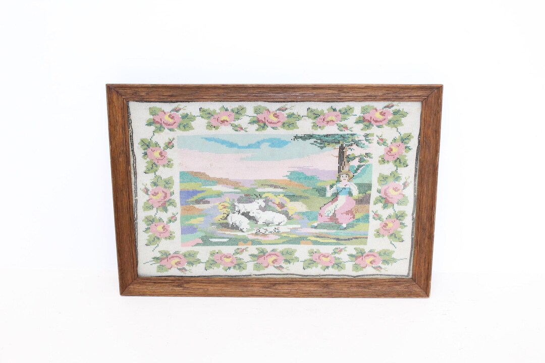 Antique Victorian Micro Beadwork Picture Beaded Country Floral Scene ...