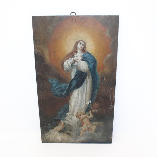 Antique Oil Painting Virgin Mary - Etsy