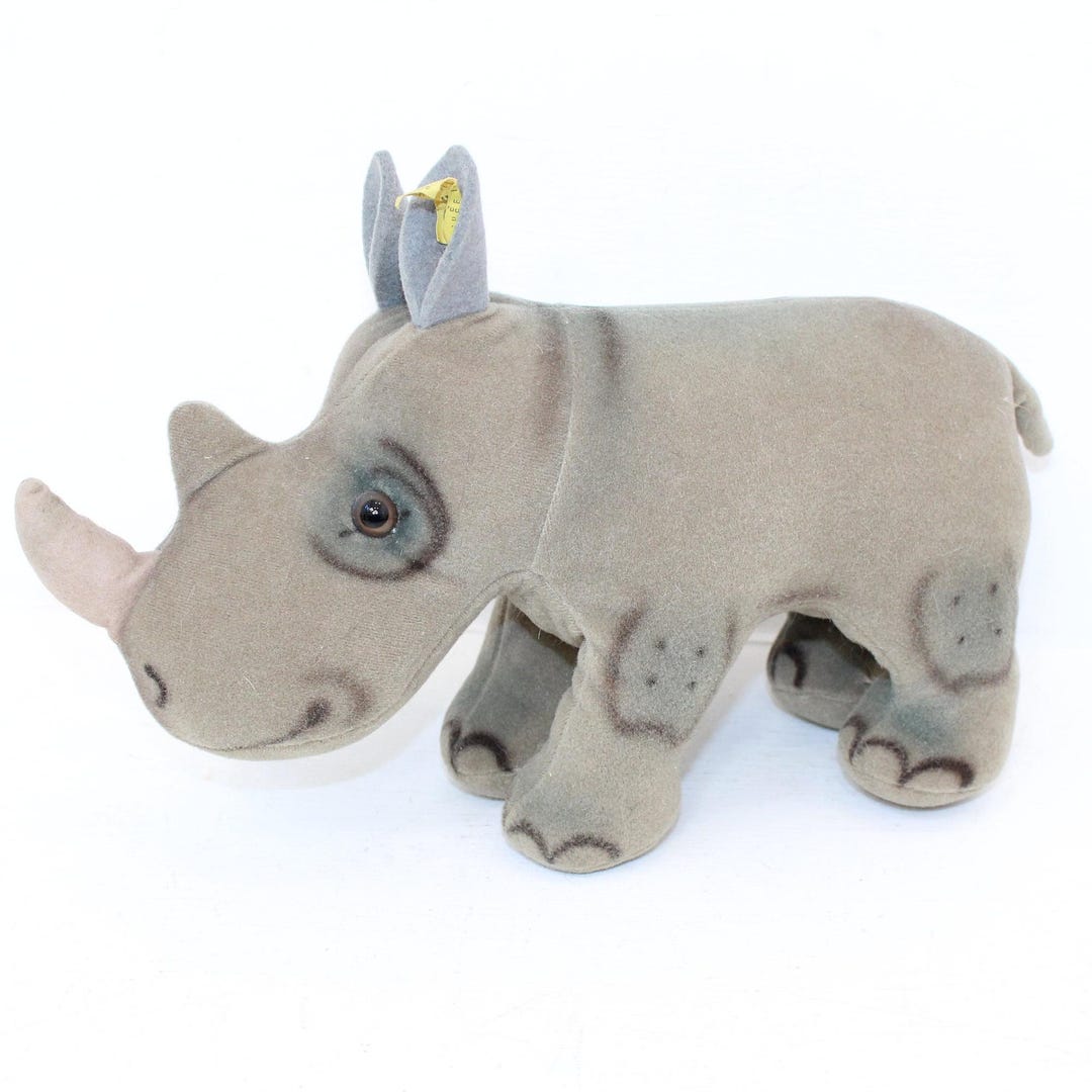Vintage Large Steiff Rhino Rhinoceros Soft Toy Grey Felt Fabric Stuffed ...