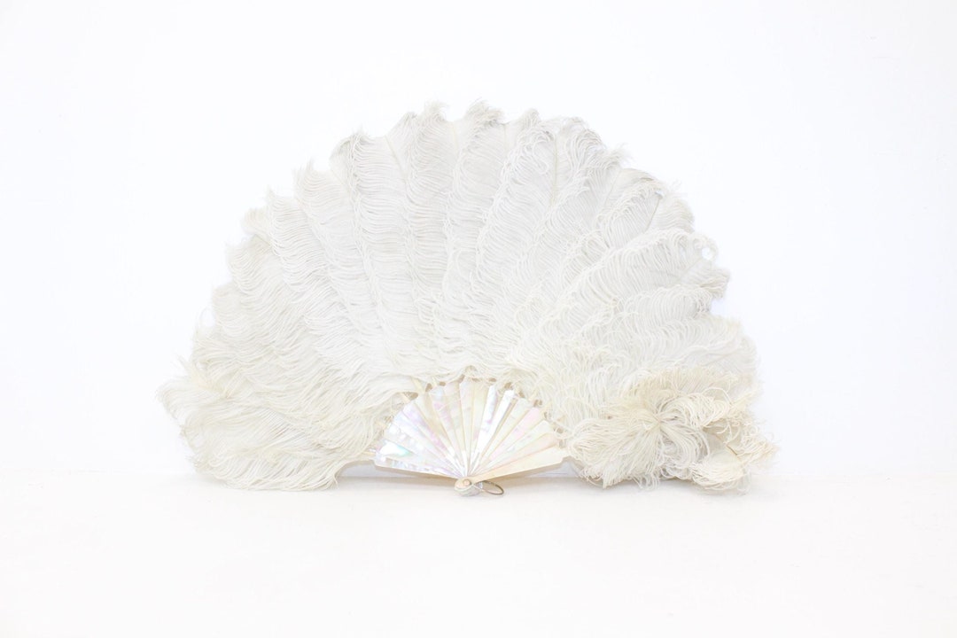 Antique Victorian Large Folding Fan Mother of Pearl MOP and Real ...