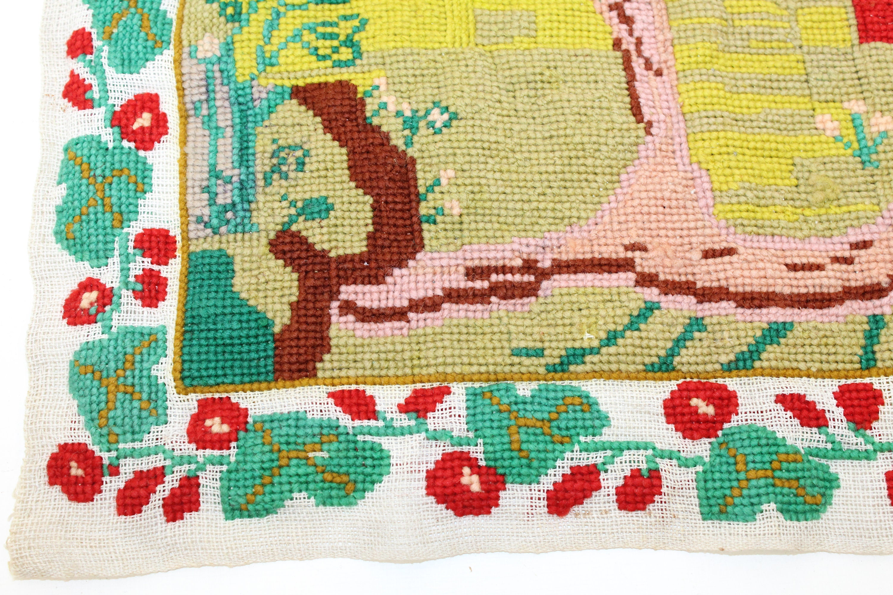 Antique Original Sampler Childs Cross Stitch Needlework House Windmill ...