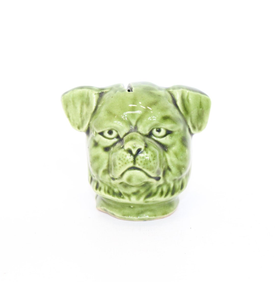 Antique Victorian Ceramic Dog Head Money Box Coin Bank Green Glaze - Etsy