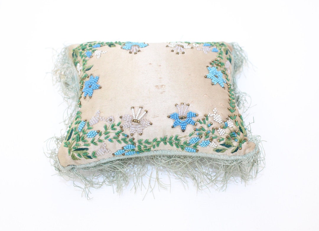 Antique Victorian Silk Beadwork Embroidered Floral Beaded Pin Cushion ...