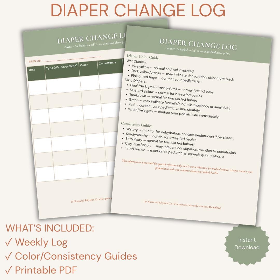 Diaper Change Log Printable | Newborn Diaper Tracker PDF | Color ...