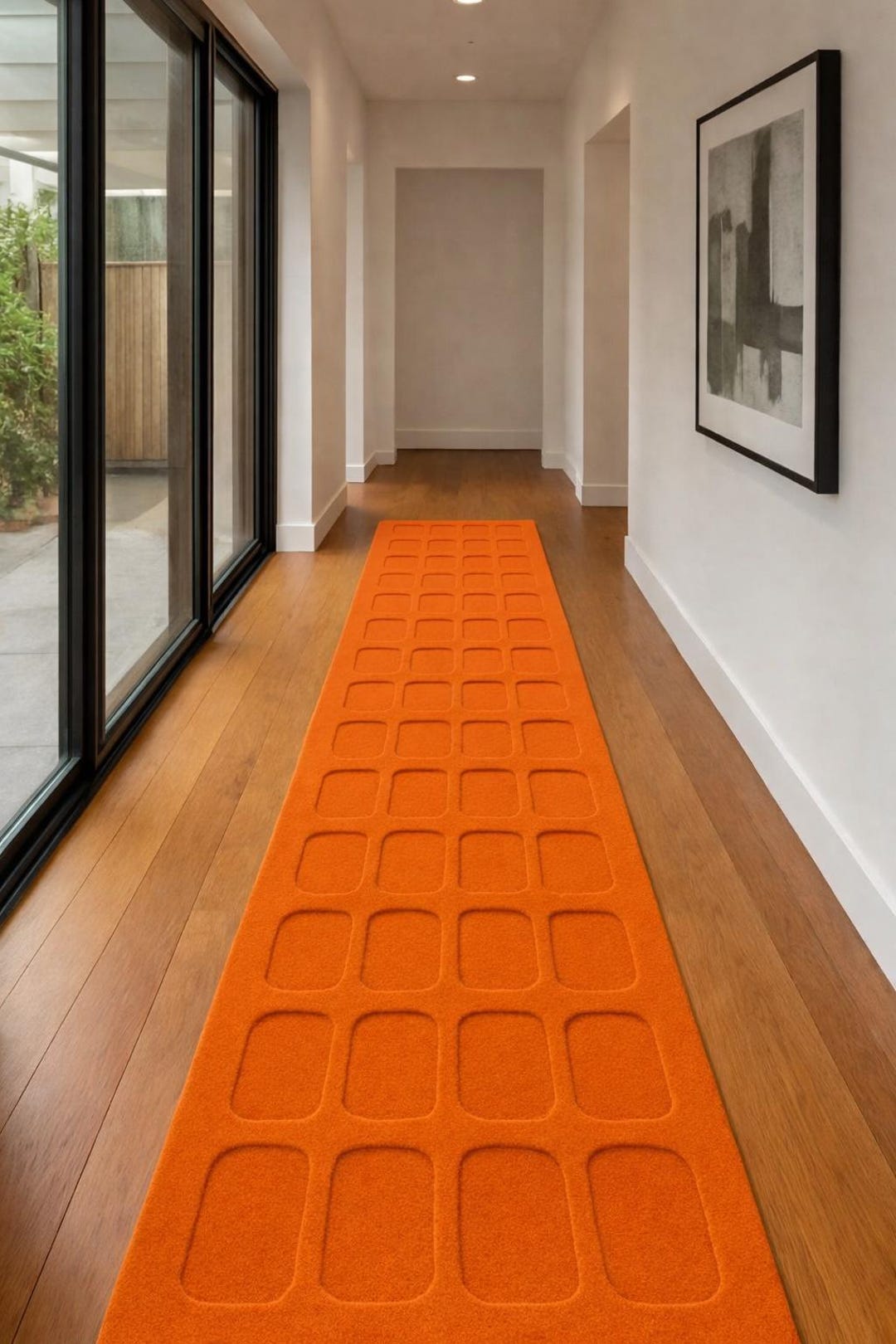 Modern Orange Geometric Hallway Runner Rug – Contemporary Minimalist ...