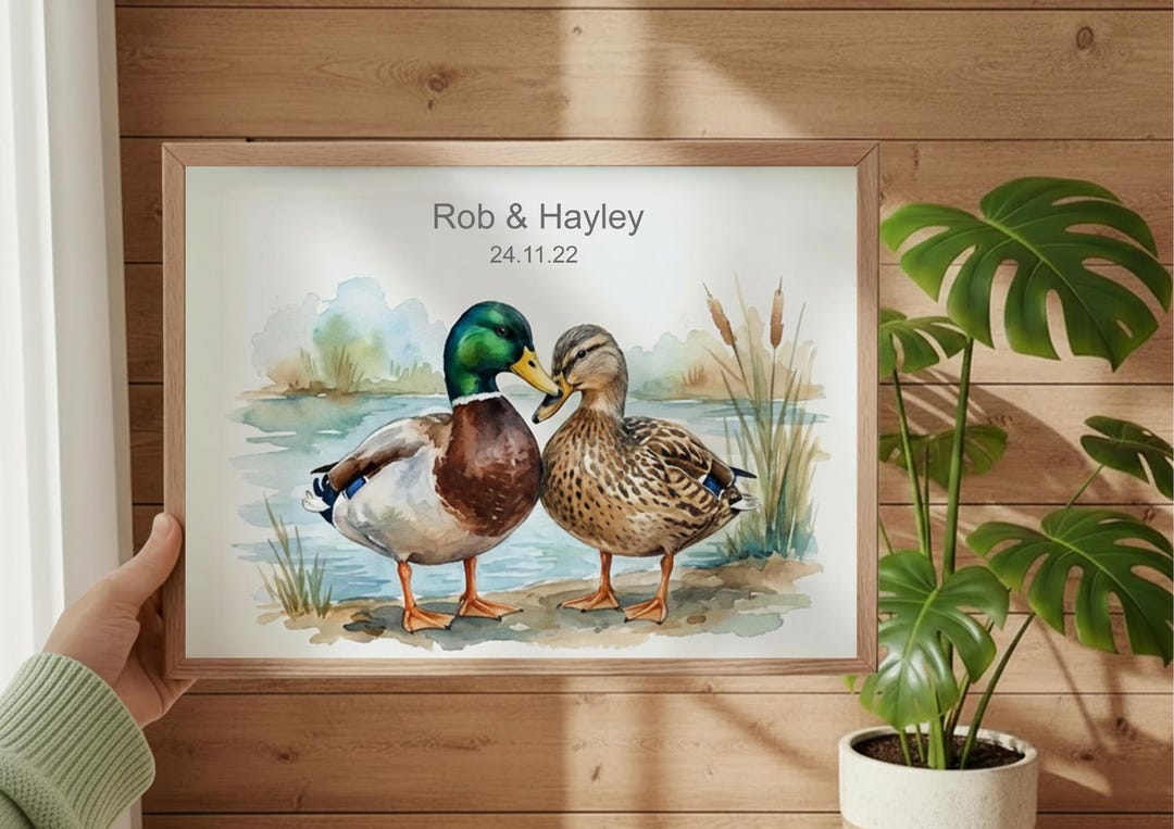 Couples Mallard Duck Personalised Print Marriage Home Decor Gift A3/A4 ...