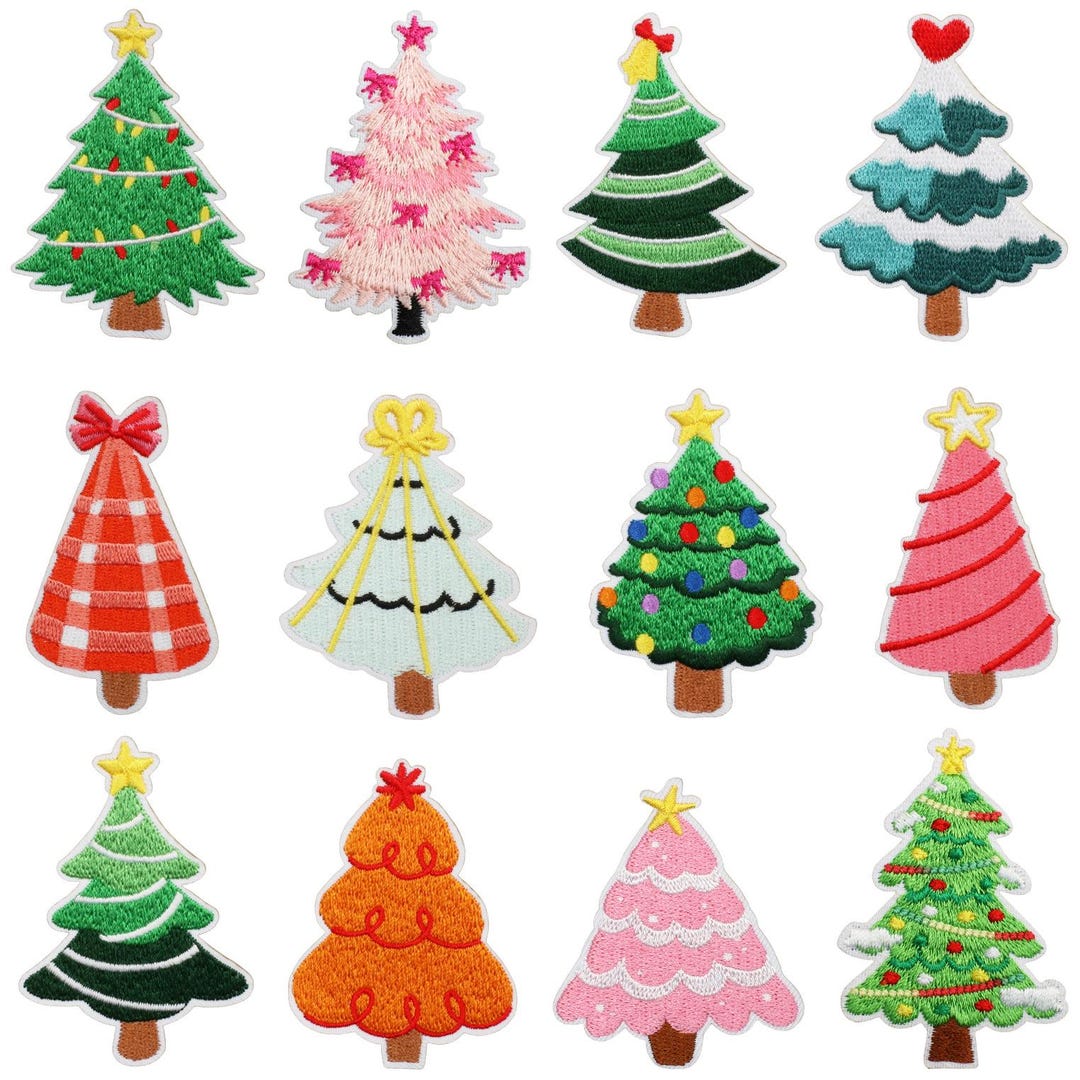 Christmas Tree Iron-on Patches | Festive Holiday Embroidery Motifs - Etsy