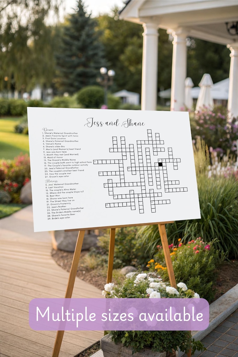 Custom Wedding Crossword Board | Personalized Crossword Puzzle Sign ...