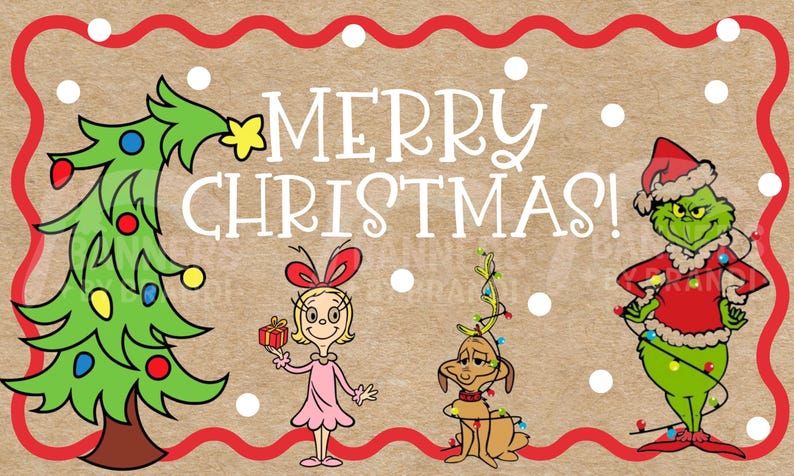 Grinch Tree Cindy Lou Who and Max Christmas Banner Template - Etsy