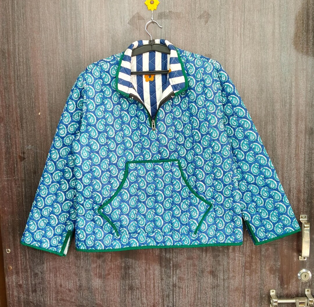 Handmade Quilted Cotton Jacket, Block Print Boho Jacket, Indian Ethnic ...