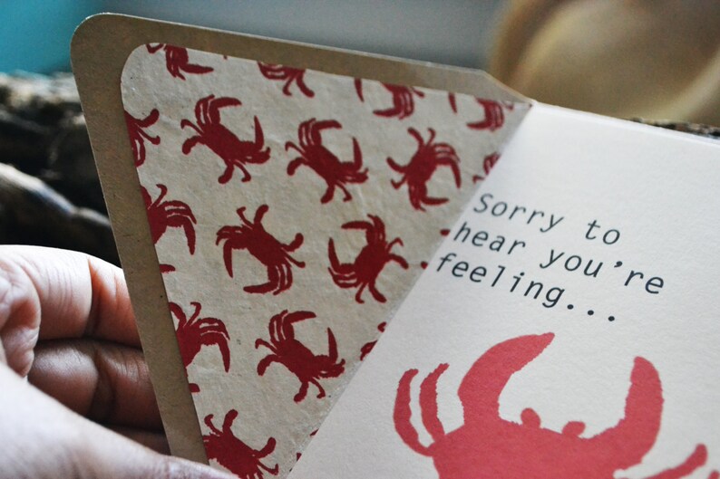 Feeling Crabby Single Blank Card With Crab Paper Lined Envelope- Sick ...