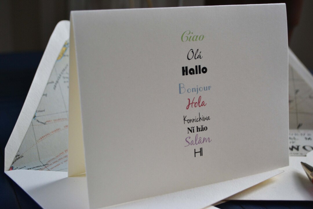 Global Hello Note Card Set of 8 With Antique World Map Lined Envelopes ...