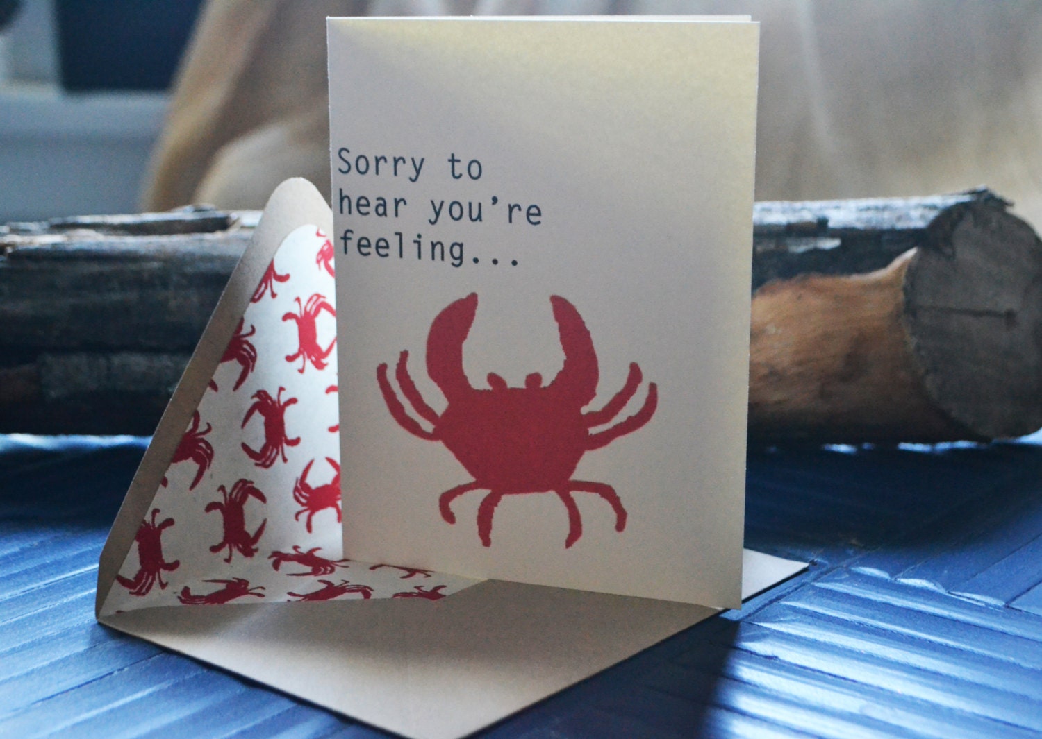 Feeling Crabby Single Blank Card With Crab Paper Lined Envelope- Sick ...