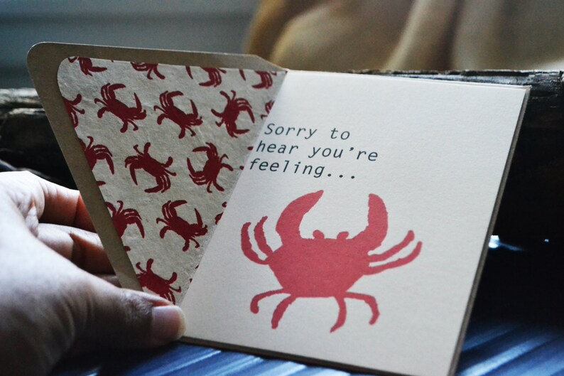 Feeling Crabby Single Blank Card With Crab Paper Lined Envelope- Sick ...