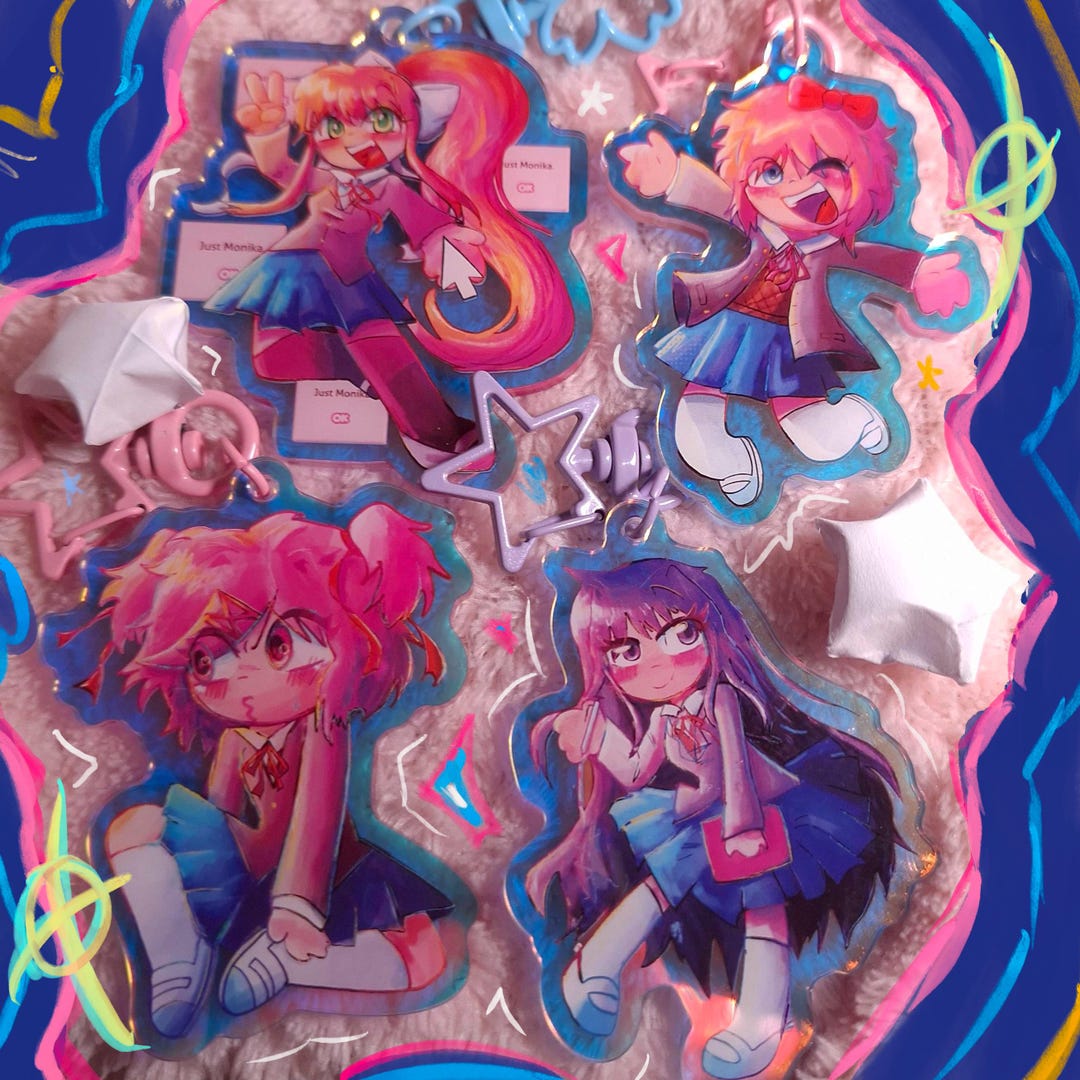 DDLC Holographic Keychains- Monika, Sayori, Natsuki, and Yuri. Doki ...
