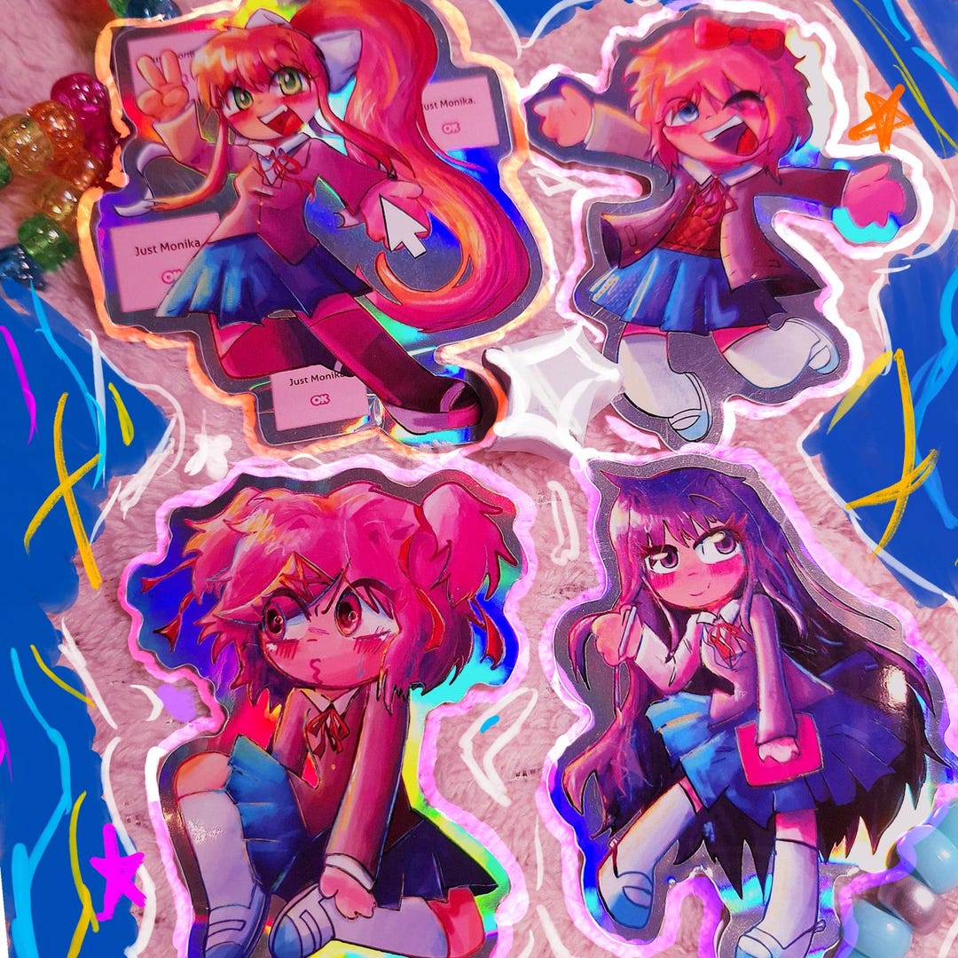 DDLC 3” Holographic Stickers- Monika, Sayori, Natsuki, and Yuri! Doki ...