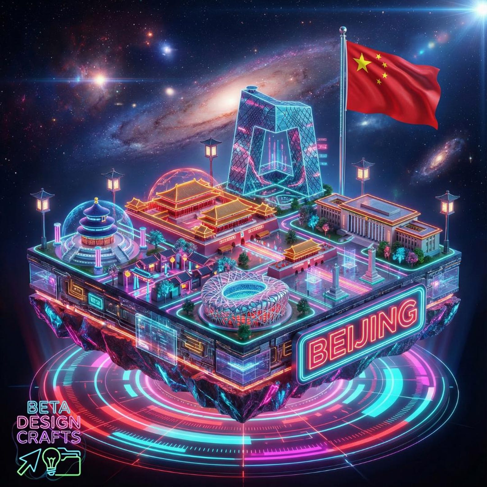 Cyberpunk Beijing 3D Diorama Wall Art | Futuristic Neon Forbidden City ...