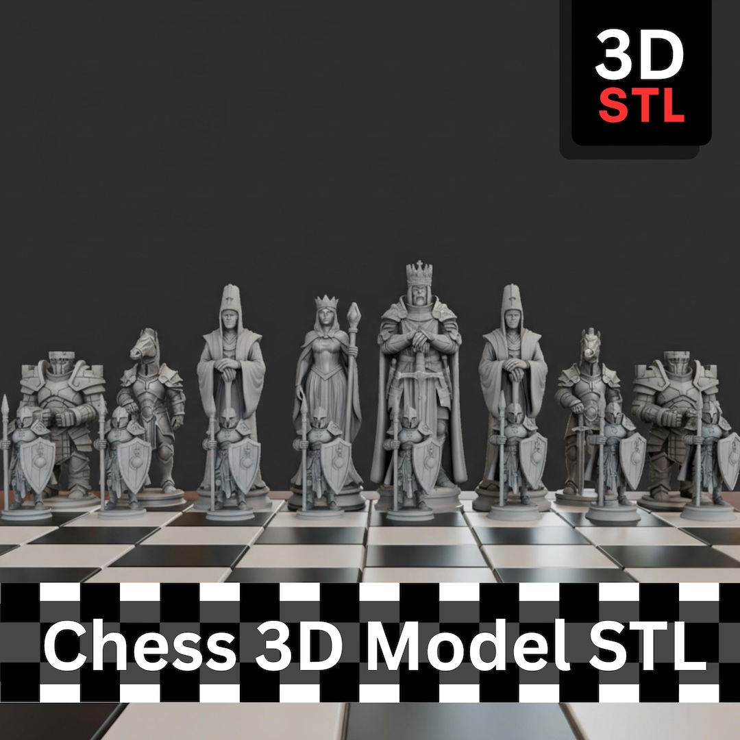 Medieval Chess Set 3D Model STL | Fantasy Tabletop Game Pieces (digital ...