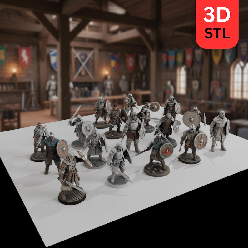 Medieval Knight Miniatures STL Set | 28mm Tabletop RPG Figures (digital ...