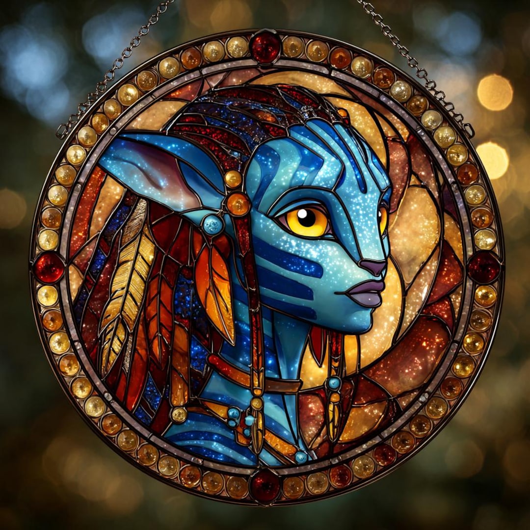 Neytiri - Avatar Stained Glass Suncatcher, Fantasy Na’vi Window Hanging ...