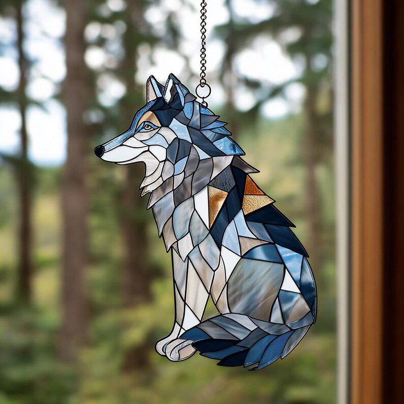 Wolf ACRYLIC Suncatcher, Blue Wolf Window Hanging Decoration, Unique ...