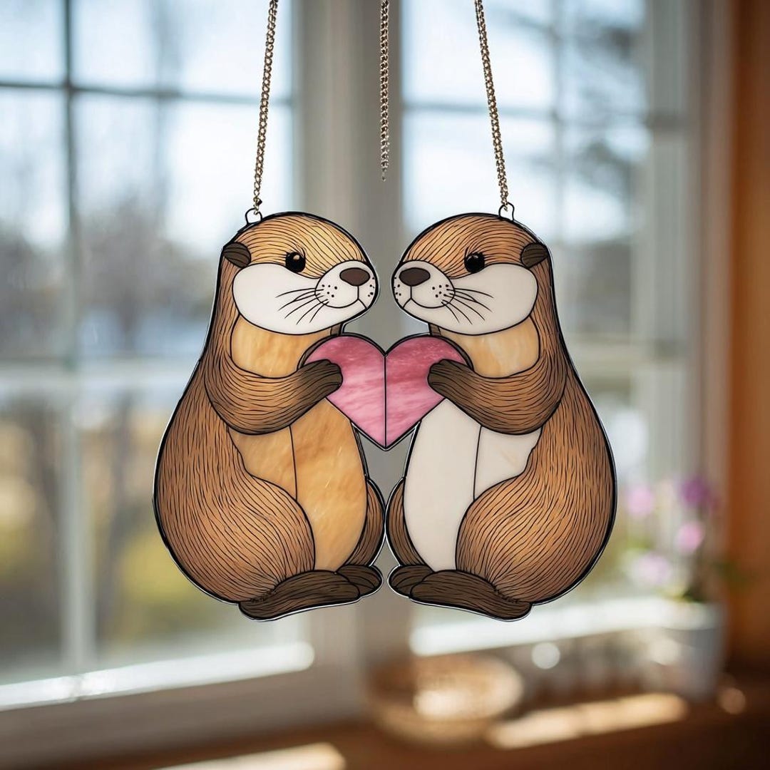 Otter Couple Suncatcher, Cute Otter Window Hanging Otter Lover Gift ...