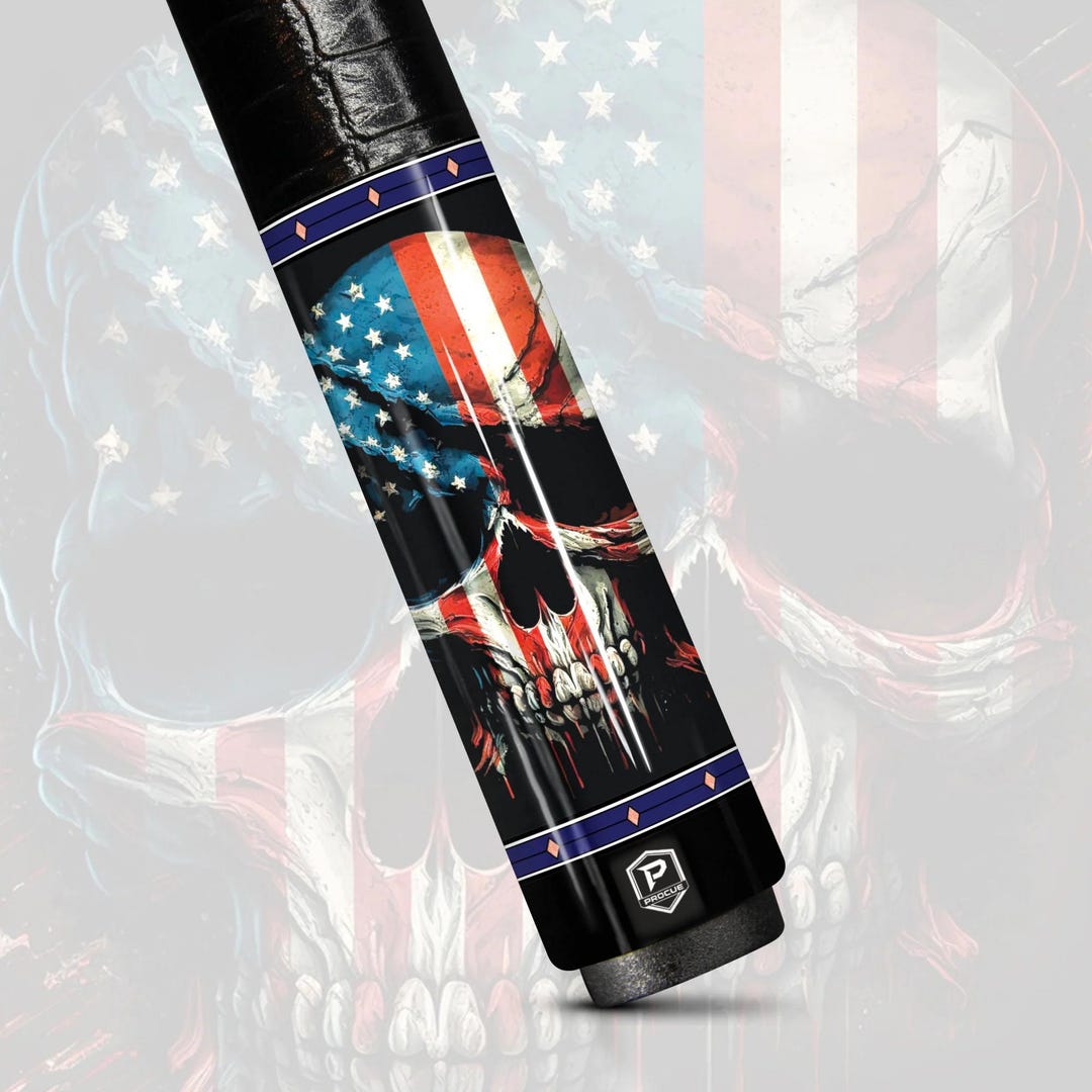 American Rebel Skull Carbon Fiber Pool Cue - Splatter Flag & Patriot ...